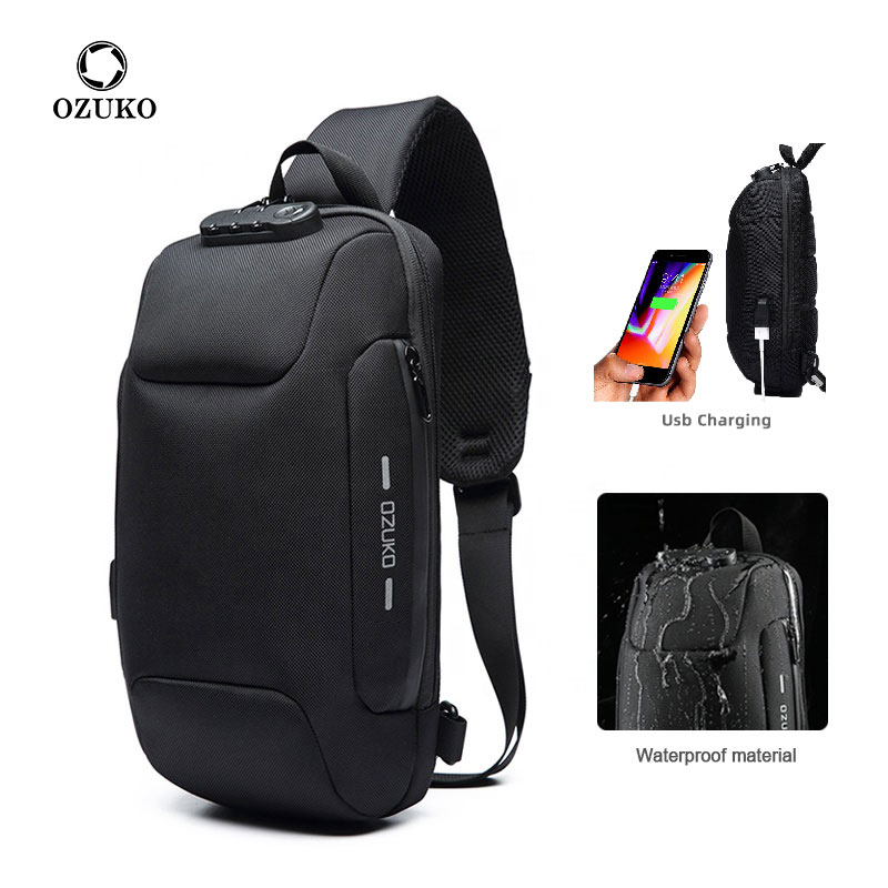 Ozuko 9223 usb external charging anti-theft crossbody bag
